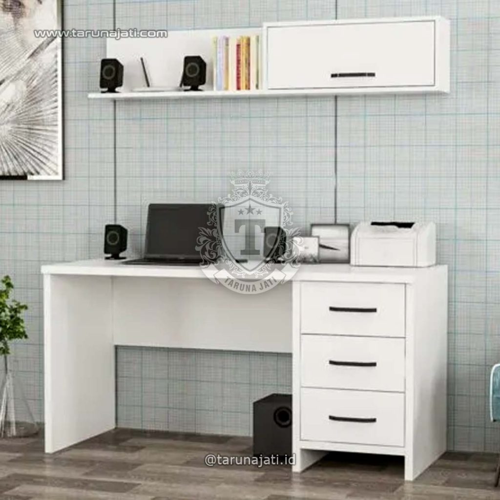 Meja Kerja Minimalis Putih Modern Laci 3 2025