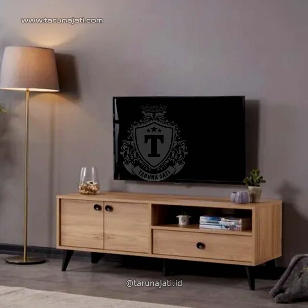 Rak TV Minimalis Modern Kayu Jati Natural 2025